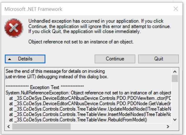 CODESYS Forge - CODESYS Forge / Talk / Engineering 🇬🇧: .net error when editing a CANopen PDO